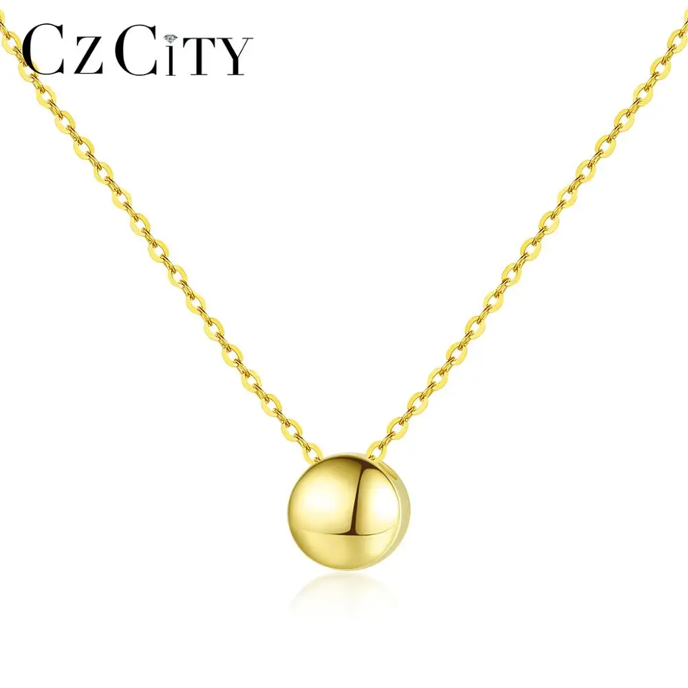 CZCITY Настоящее 14 К золото минимализм круглый кулон ожерелье для ...