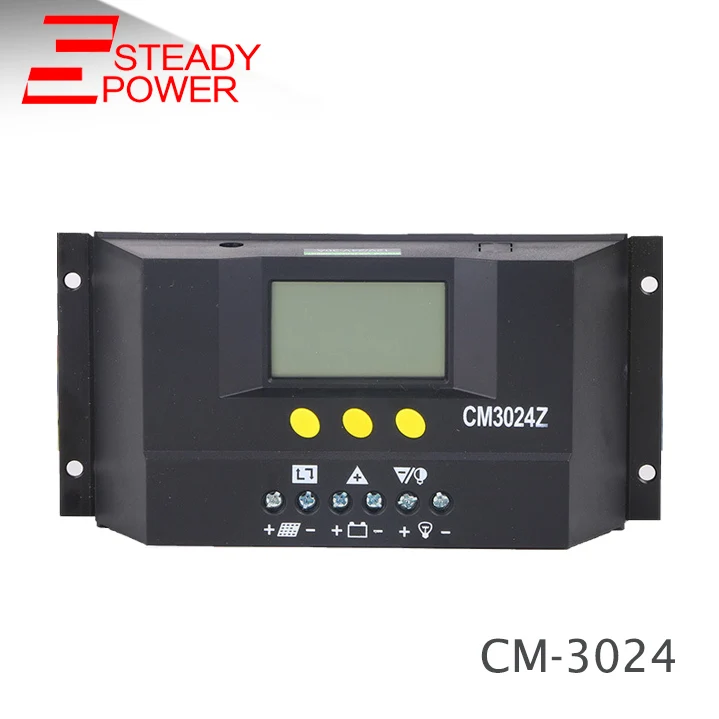 CM3024 PWM Controlador solar 20A 30A 12 V/24 V, pantalla LCD carga del ...