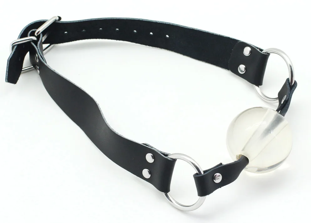 Leather Sex Bondage Ball Gag With Clear Ball Adule Sex Restraint Ball