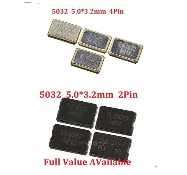 10pcs 5032 2pin Passive Crystal Oscillator Smd 8mhz 10mhz 11.0592mhz 12mhz 16mhz 20mhz 24mhz ...