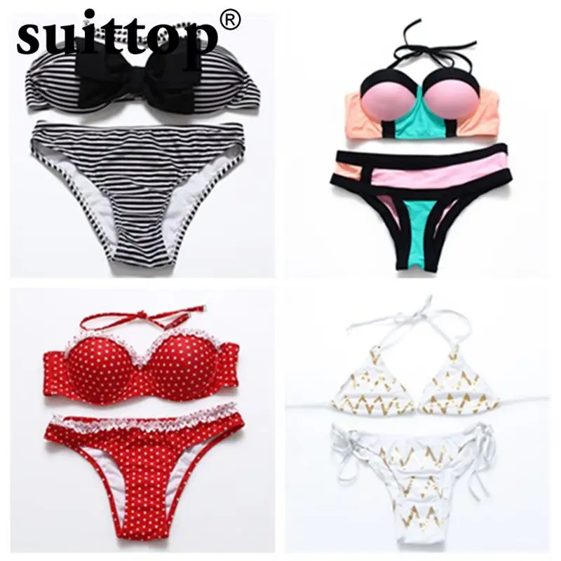 Suittop Bikini 2017 Summer New Sexy Pure Color Bikinis Push Up Swimsuit