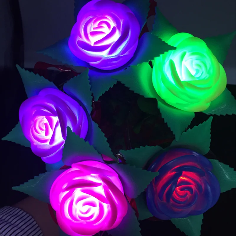 25pcs/lot Led Rose Artificial Flower Flashing Light Up Toys For Love ...