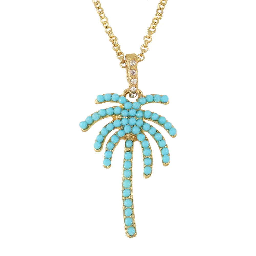 Boho Chic Style Gold Color Chain with Blue Beads Coconut tree Pendant ...