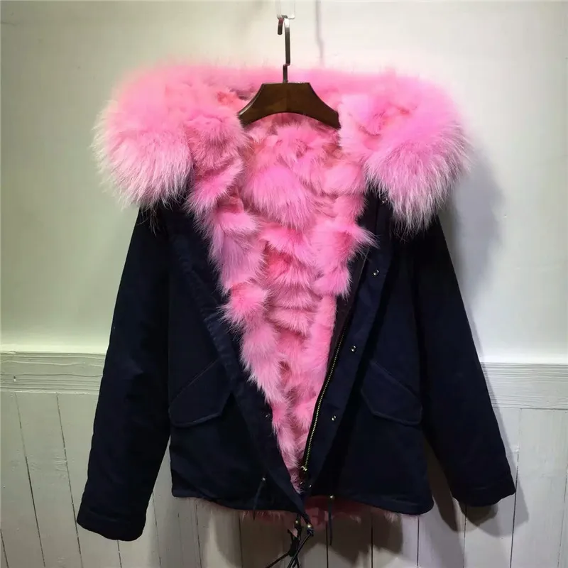 High Quality Pink big raccoon fur collar outwear thick FOX leg fur ...