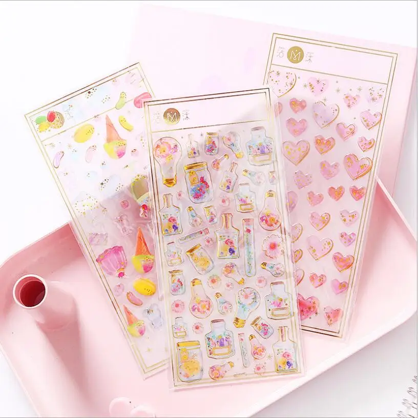 INS Style Heart Sakura Gilding Transparent Sticker Decoration Diary ...