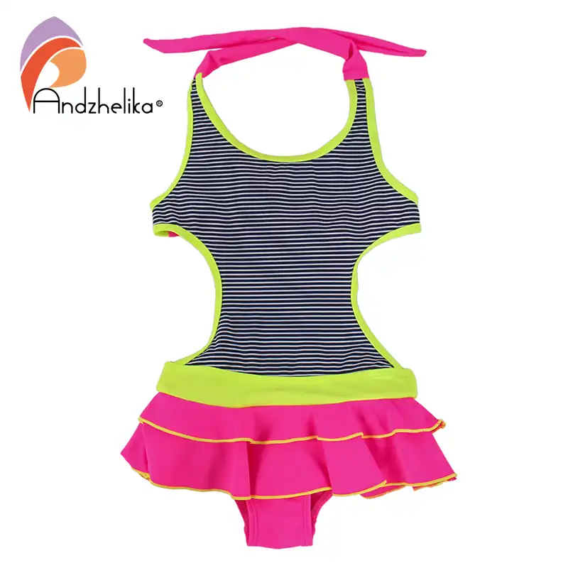 Andzhelika Children's Dress Swimwear 2018 New One Piece Solid Patchwork ...