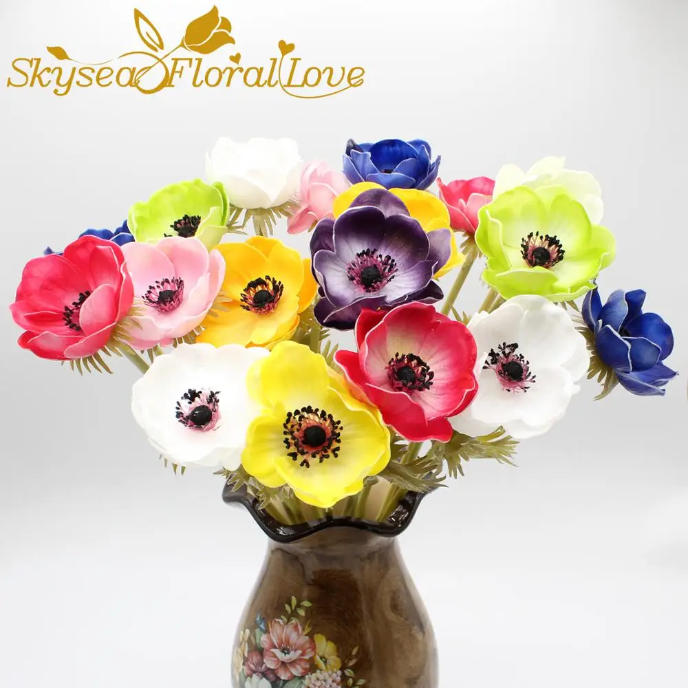 Real touch flowers PU high quality flower roses artificial Anemone ...