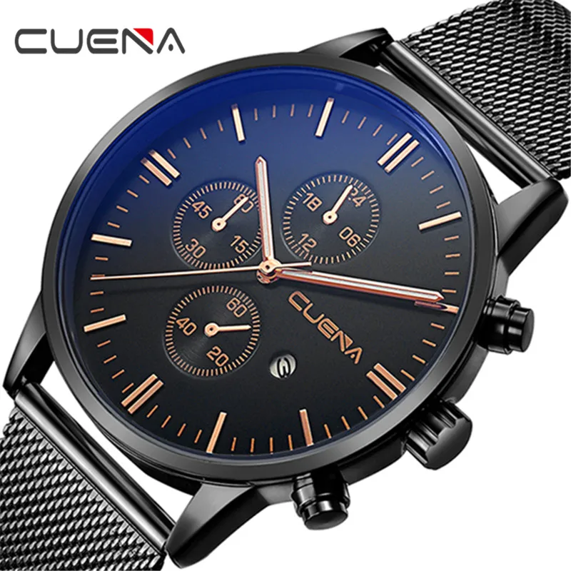 CUENA marca de lujo reloj hombres de acero malla correa de cuarzo ...