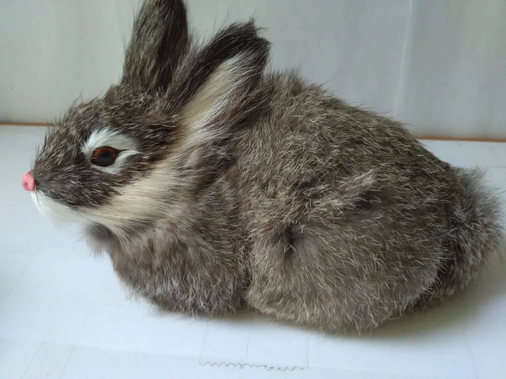 Plastic&furs Prone Rabbit 20x10x12cm Handicraft Simulation Gray Rabbit ...