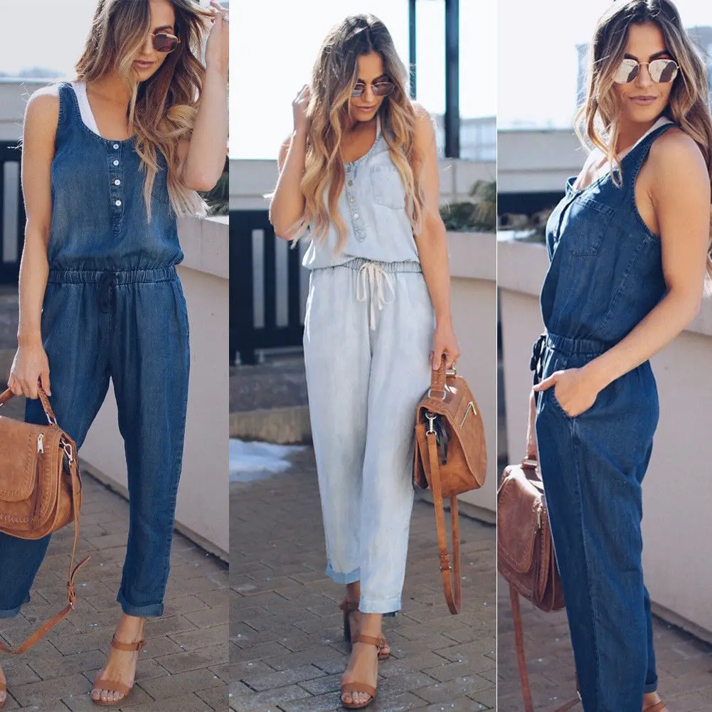 Women's Solid Color Jumpsuit Casual Trouser Jumpsuit Vest Fashion ...