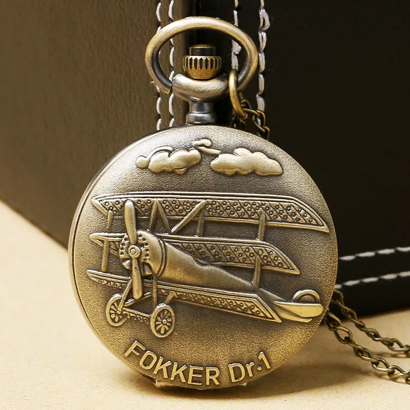 Vintage 3D Airplane Design Bronze Quartz Pendant Fob Pocket Watch With ...