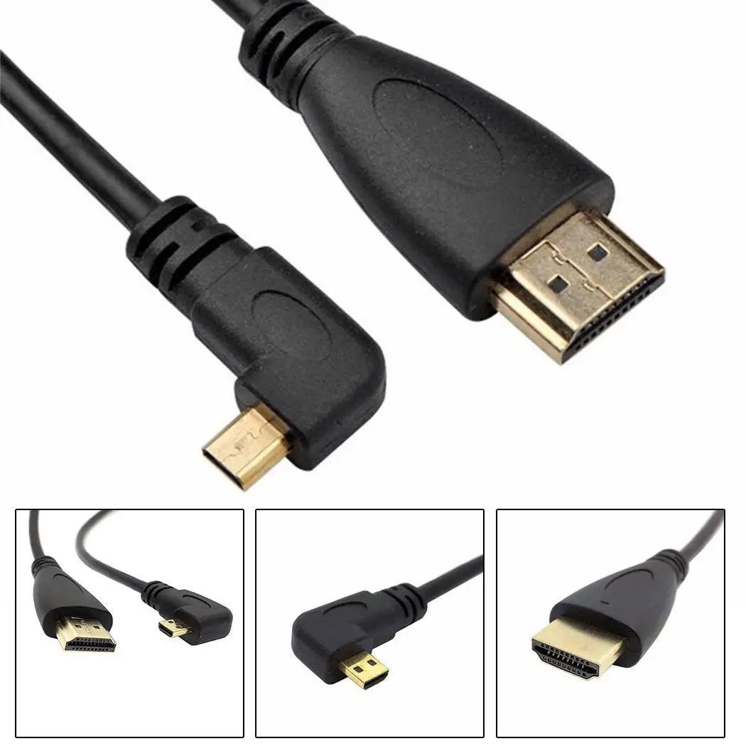 Left Angled 90D Micro HD to HD Male HDTV Black Cable for Cell Phone ...
