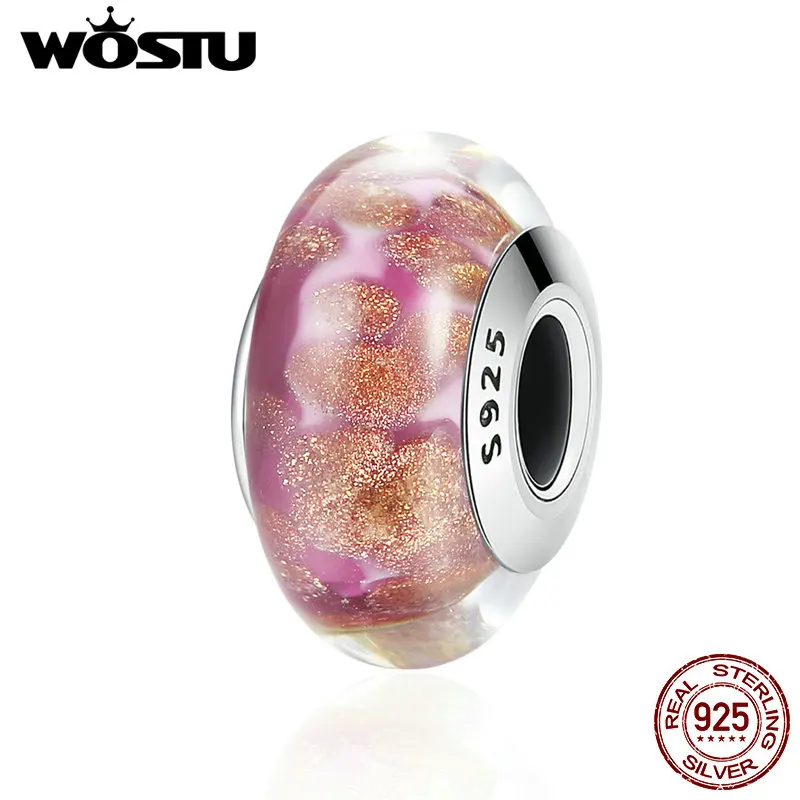 WOSTU 925 пробы бусины из муранского стекла с серебряным песком подходят к оригинальному WST ...