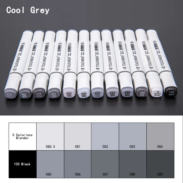 TOUCHNEW 12/30Color Cool Grey Marker Pen Dual Head Grayscale Alcohol ...