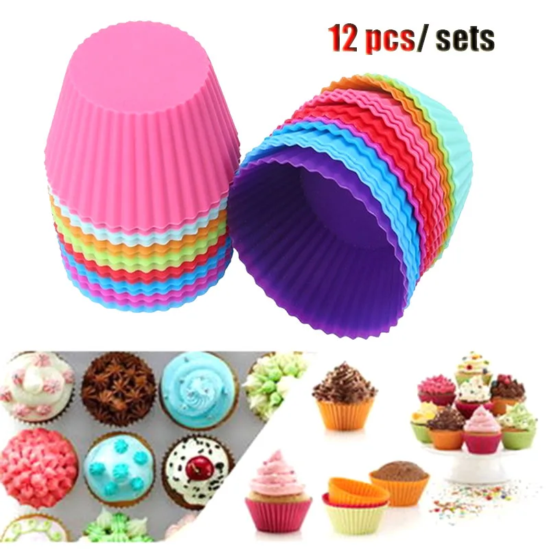12 Pieces/Set Colorful Cake Silicone Mould Muffin CupCake stencil ...