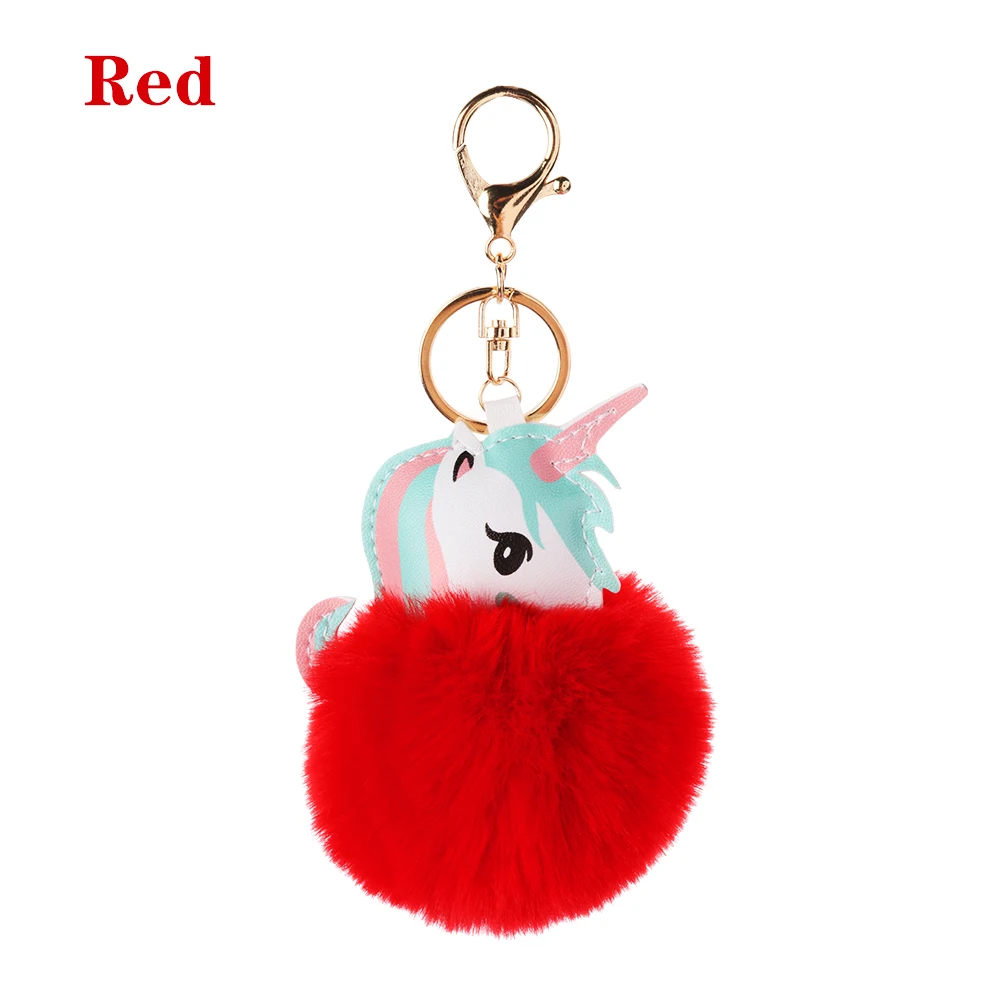 Pink Sweet Unicorn Key Chain Women Girl Keyring Car Key Holder Pompon ...