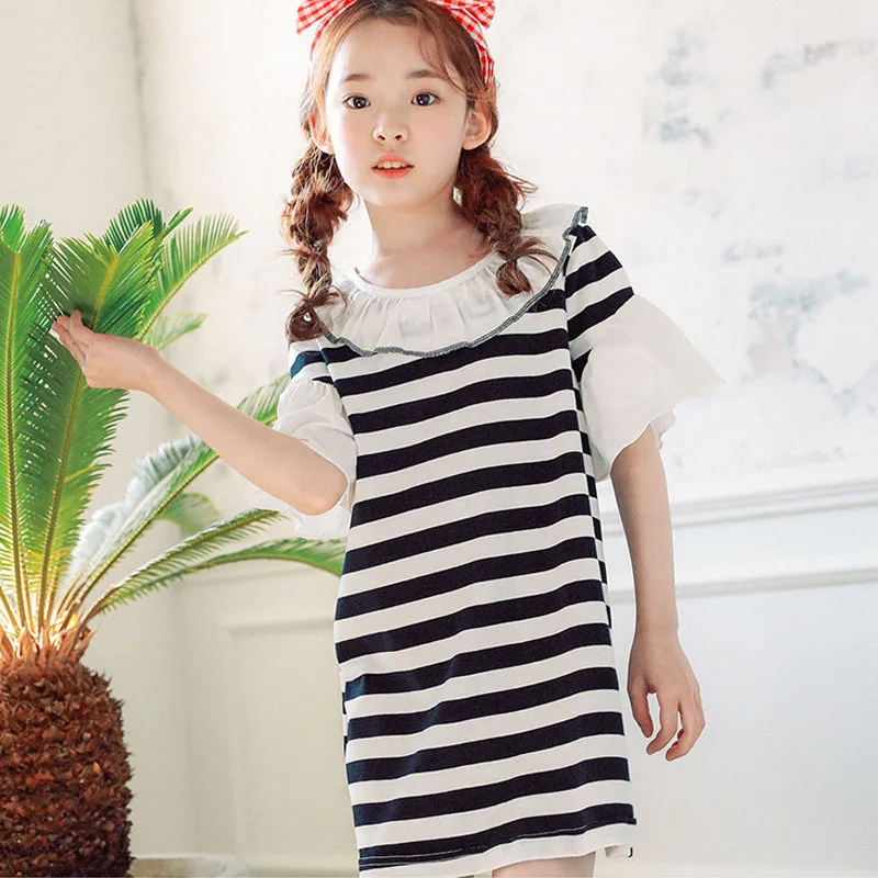 cotton preppy style baby teenage girl dress summer 8 10 12 14 years ...