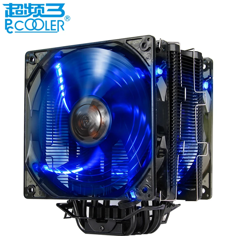 PCCOOLER high performance CPU cooler fan 5 heatpipe dual fans 4pin led ...