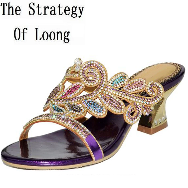 Summer Korean Style Bling Rhinestone Bowknot Big Size 42 43 Slippers ...