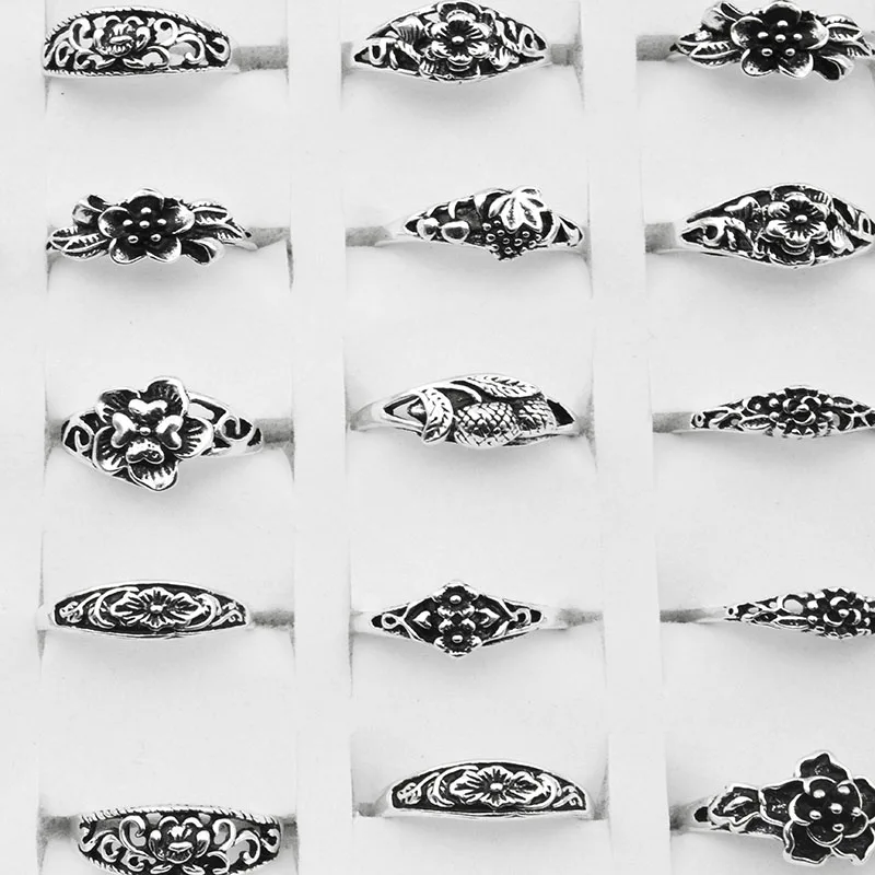 100 Pieces Antique Silver Color Rings Wholesale For Women Party Wedding ...