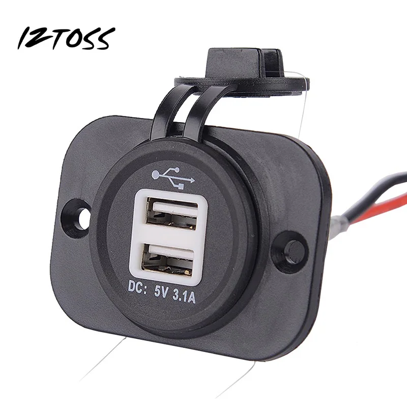 IZTOSS Motorcycle Dual USB Power Charger Socket Red light Waterproof ...