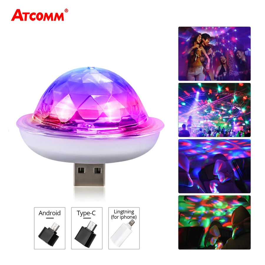 Mobile Phone USB LED Stage Light With Music Sensor Portable 5V RGB ...
