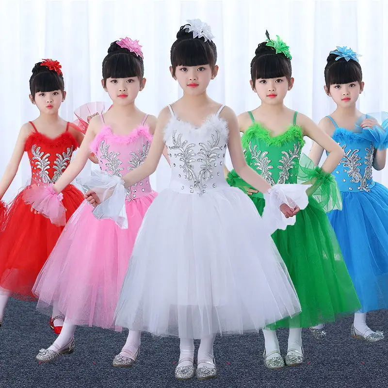 Girls Ballerina Dress Classic Ballet Tutu Romantic Child Ballet Long ...
