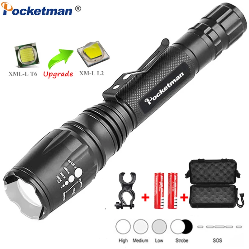 Super Bright LED Flashlight Zoom XML T6/L2 5 Modes Strong Light ...