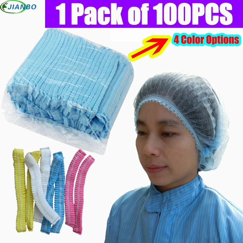 100pcs Disposable Food Workshop Laboratory Caps Non Woven Pleated Anti ...