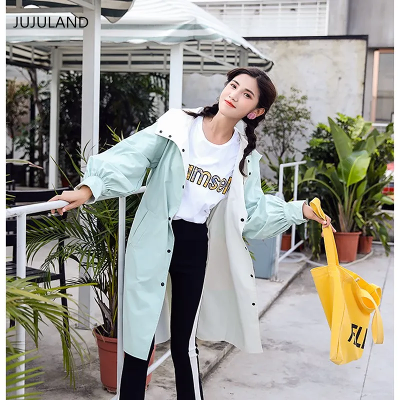 Cheap Women Clothes 2019: JUJULAND woman trench two side can wear solid hooded long casual coat ...