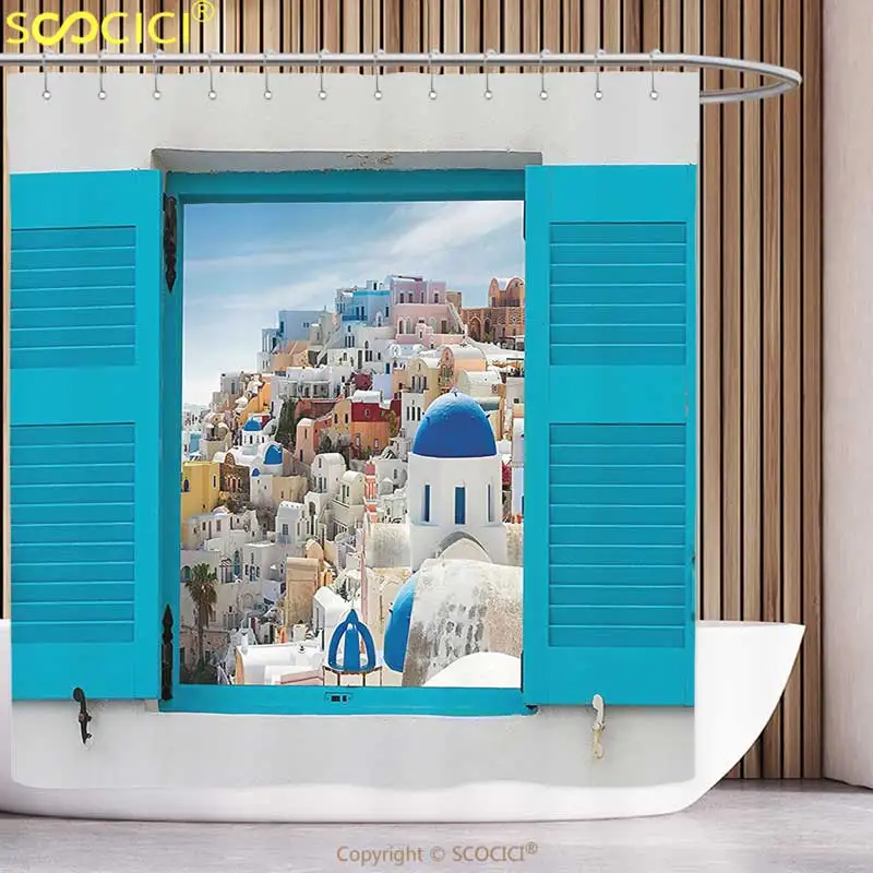 Decorative Shower Curtain European Cityscape Decor Old Shutter Window ...