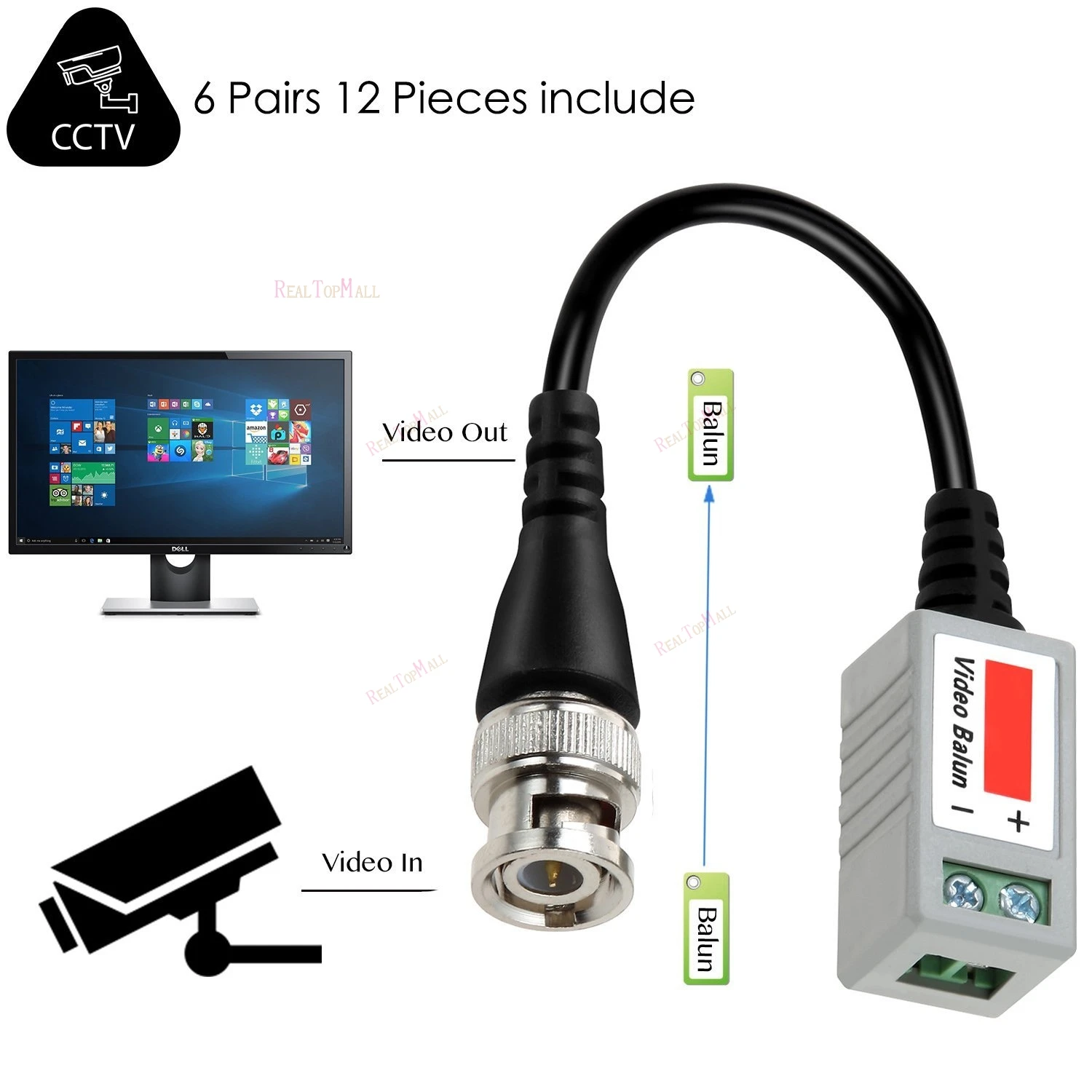 CCTV Camera Passive Video Balun BNC Connector Coaxial Cable Adapter for ...