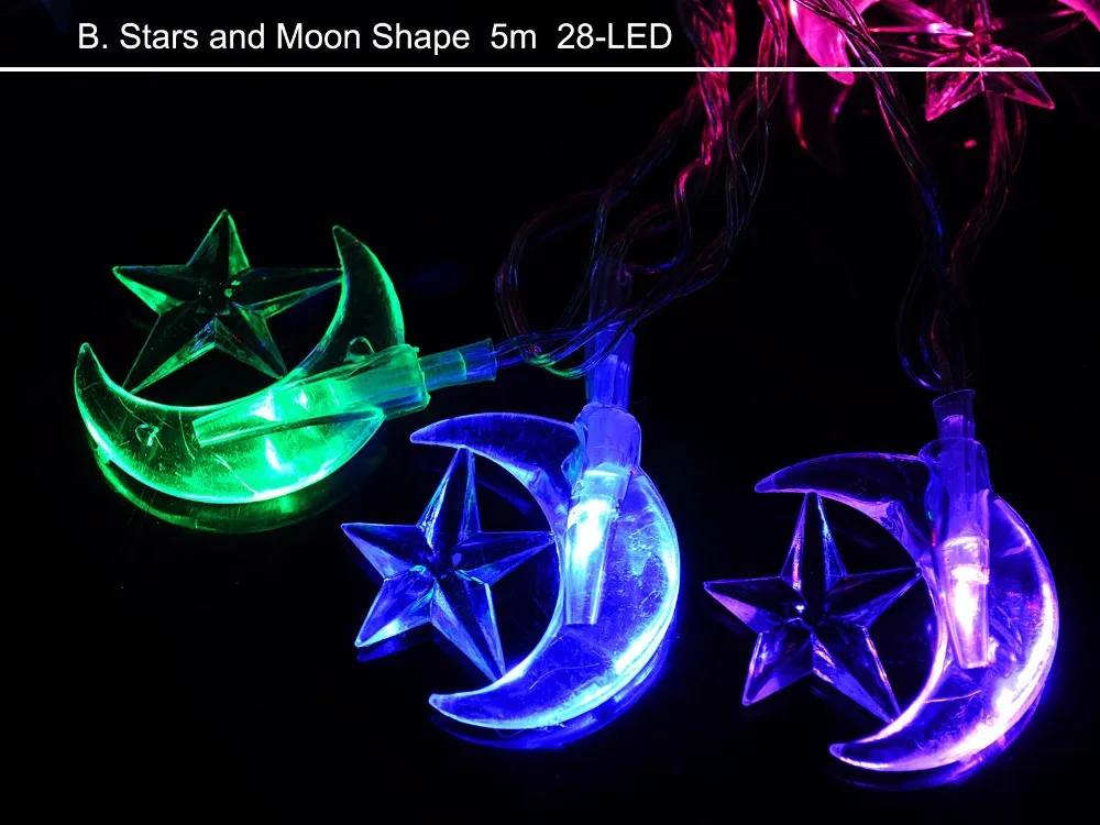 110 240V 5m 28 LED Stars and Moon Shape String Light Festival Lamp for ...