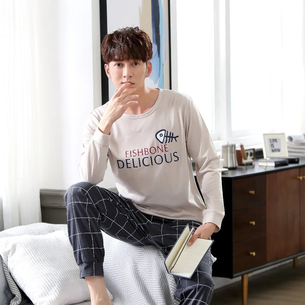 Autumn Winter Homewear Men Causal Pajama sets Male Soft Thick Cotton ...