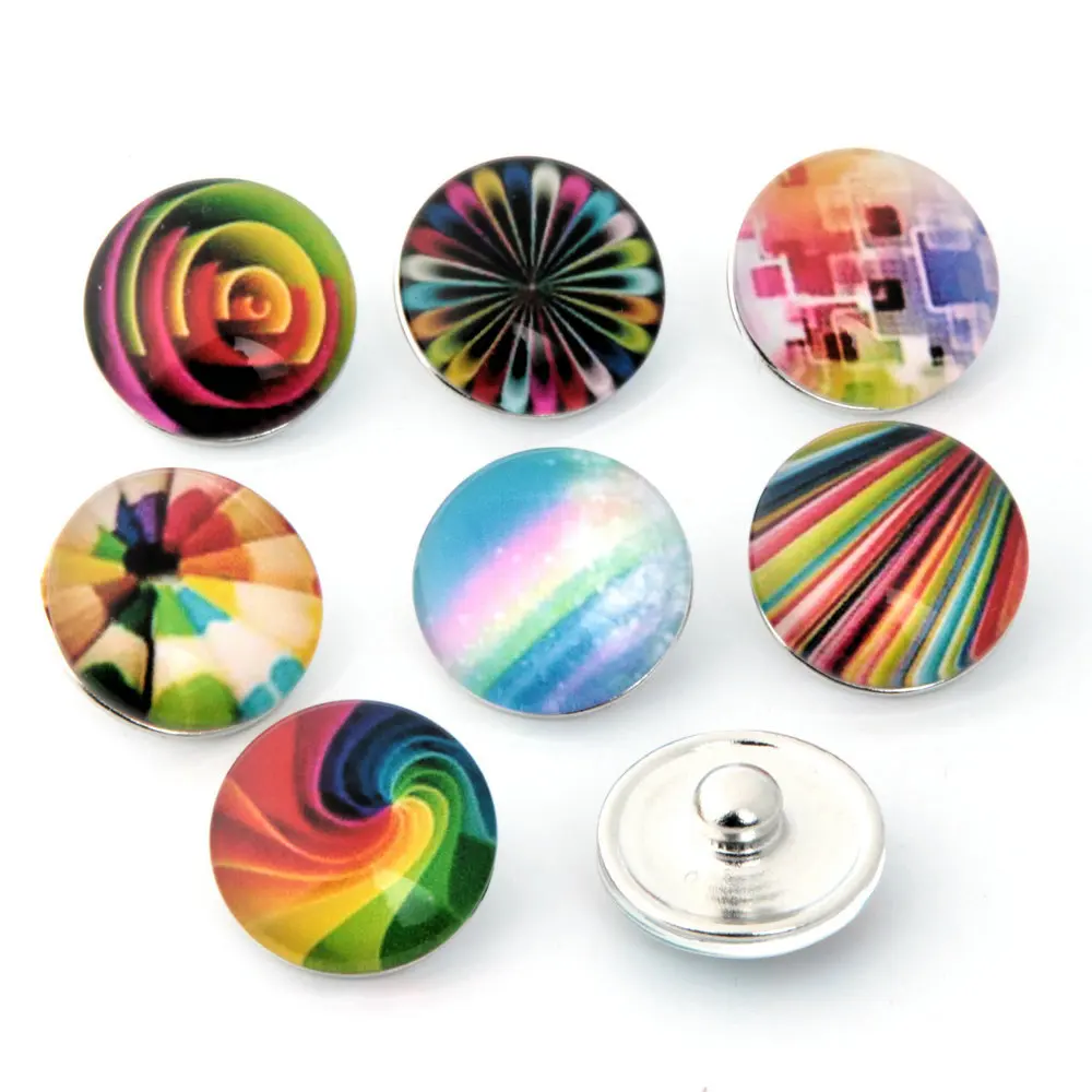 Beautiful Rainbow Snap Button Jewelry DIY Colorized Flower Pattern 18mm ...