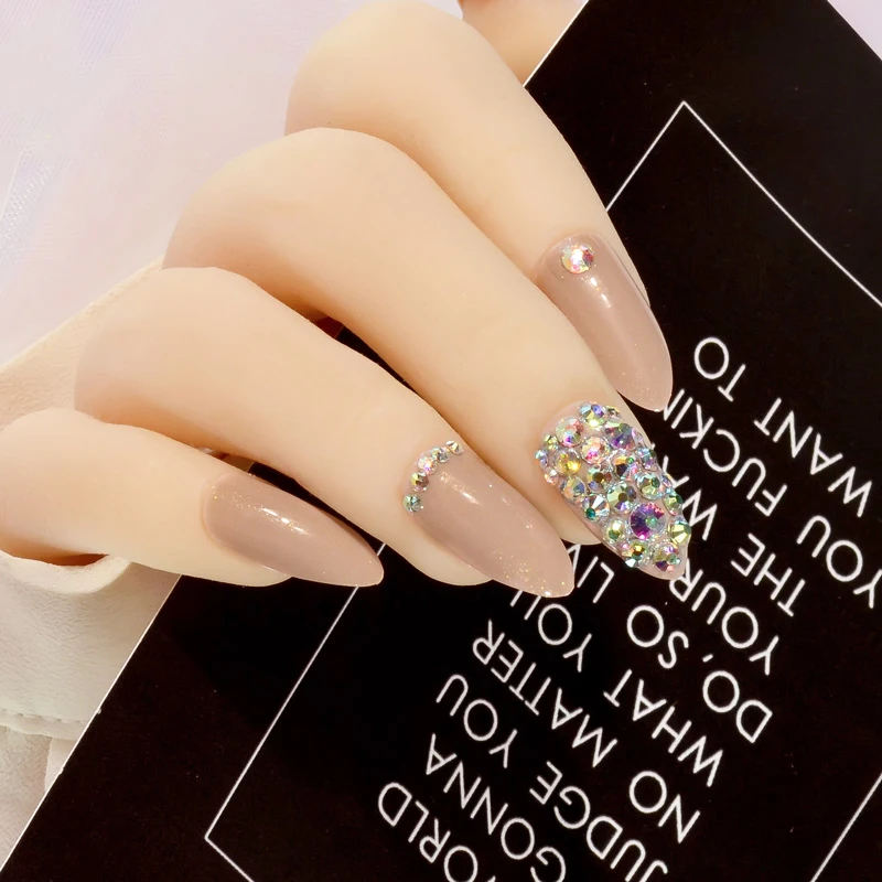 Cool Coffee Press On Nails Bling Ab Crystal Nail Art Fake Nails Natural