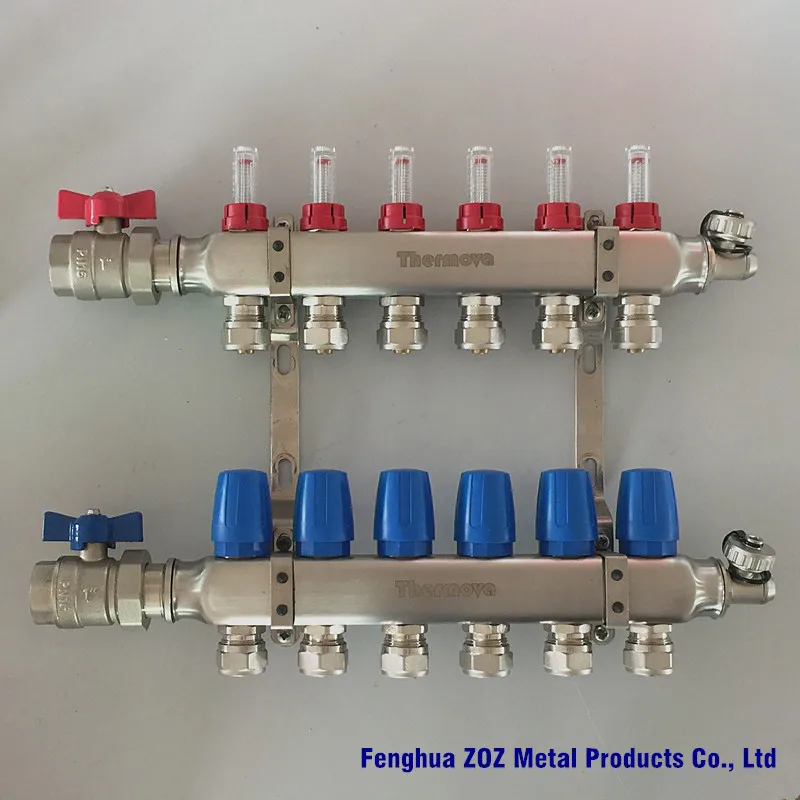 6 Branch Stainless Steel Radiant Floor Heating Manifolds Set , Radiant ...