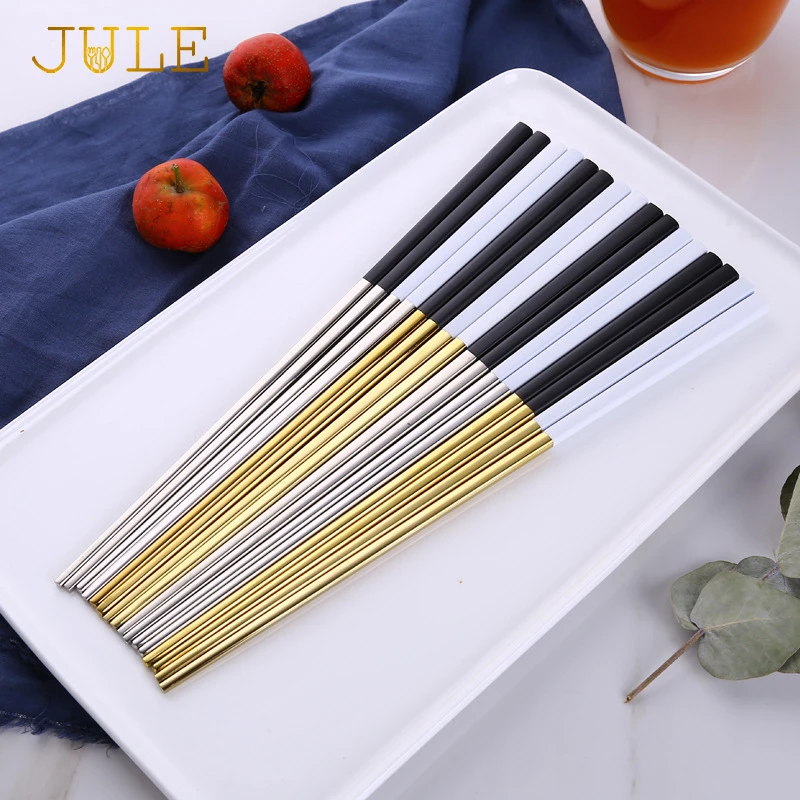 2pairs Brand Style Korean Gold Metal Chopsticks 304 stainless steel ...