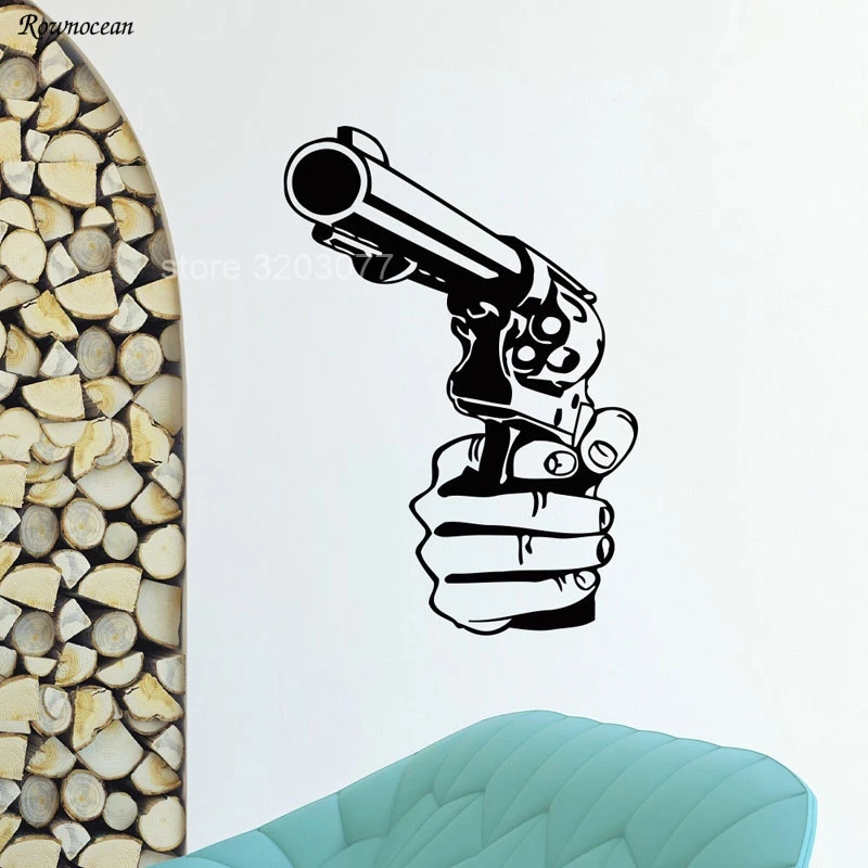 Art Home Decor Wall Sticker Shooting Gun Handgun Weapon Military ...