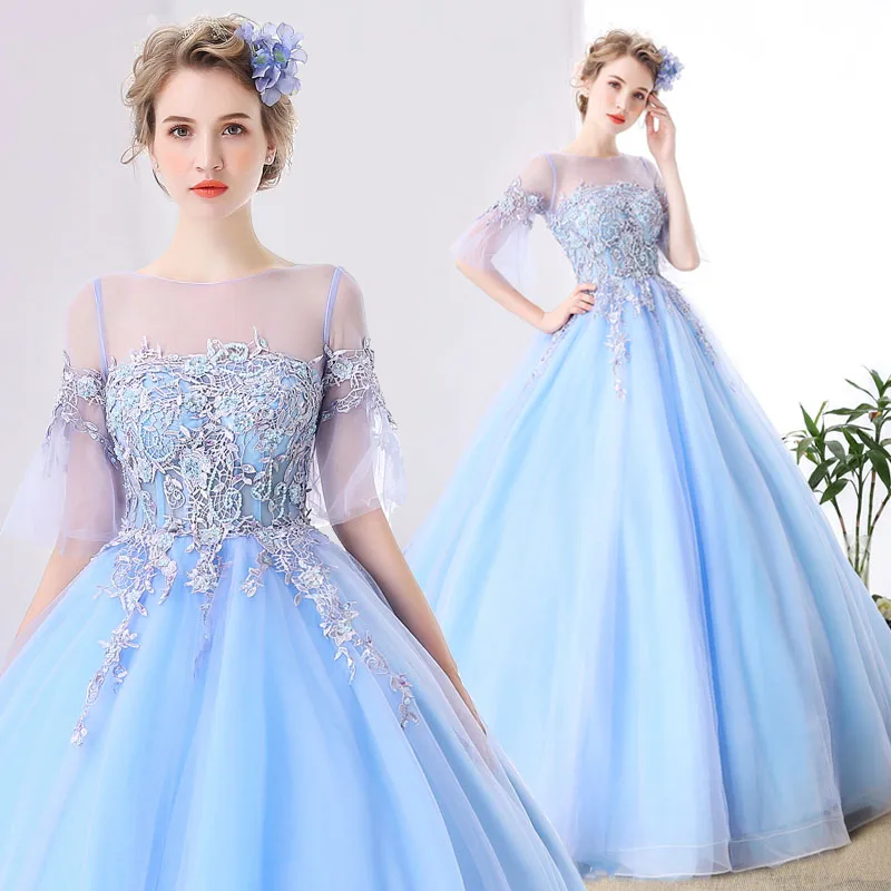 100%real Light Blue 18th Century Vintage Medieval Dress Princess ...