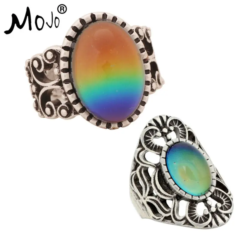 2pcs Antique Silver Plated Color Changing Mood Rings Changing Color ...