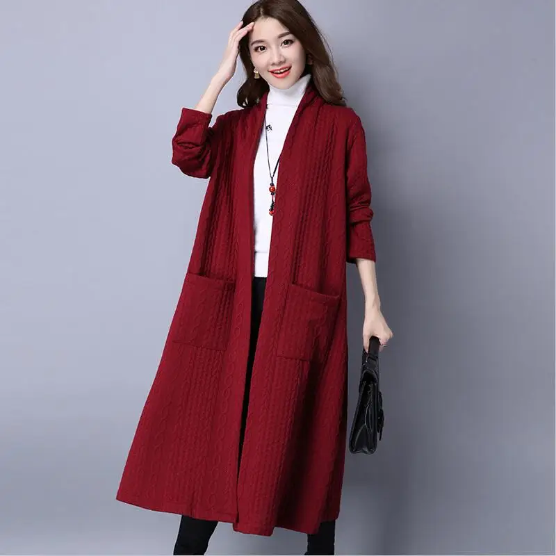Plus Size Autumn Women Long Cardigans Long Sleeve Open Stitch Knit