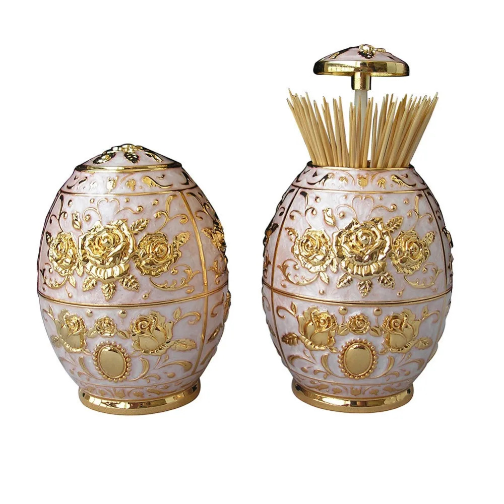 Retro Automatic Toothpick Box Metal Crafts Golden Rose Flower ...