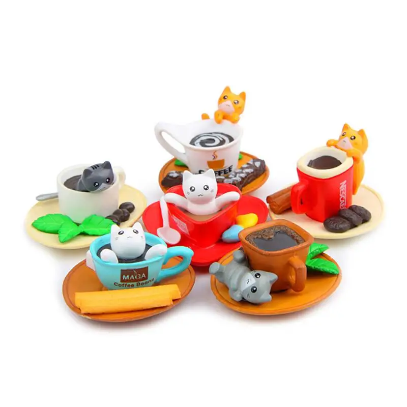 6 Pcs Cute Mini Pocket Tea Cup Cat Teacup Animal Toys Miniature Micro ...