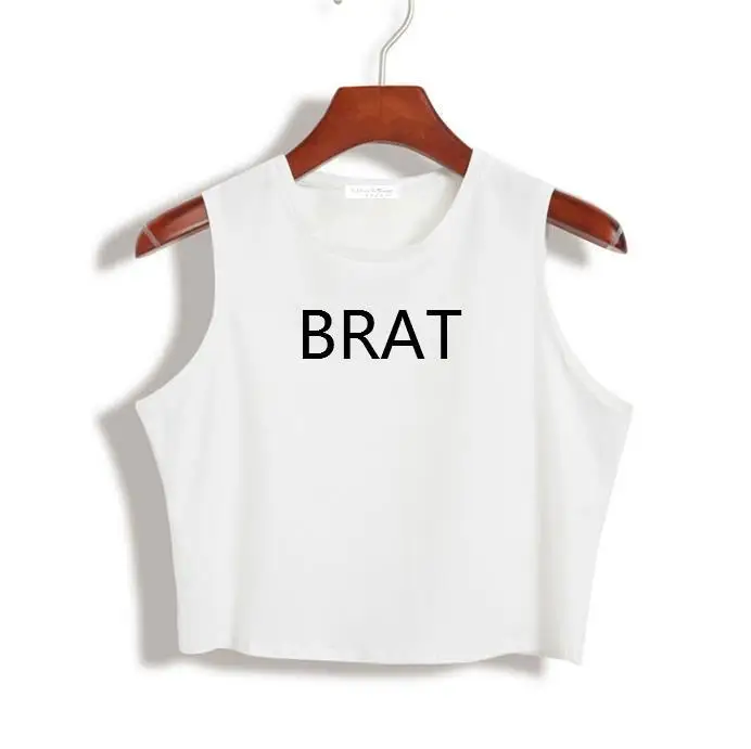 Summer Women Crop Top Brat Letters Print 90s Sexy Slim Shirt For Tank