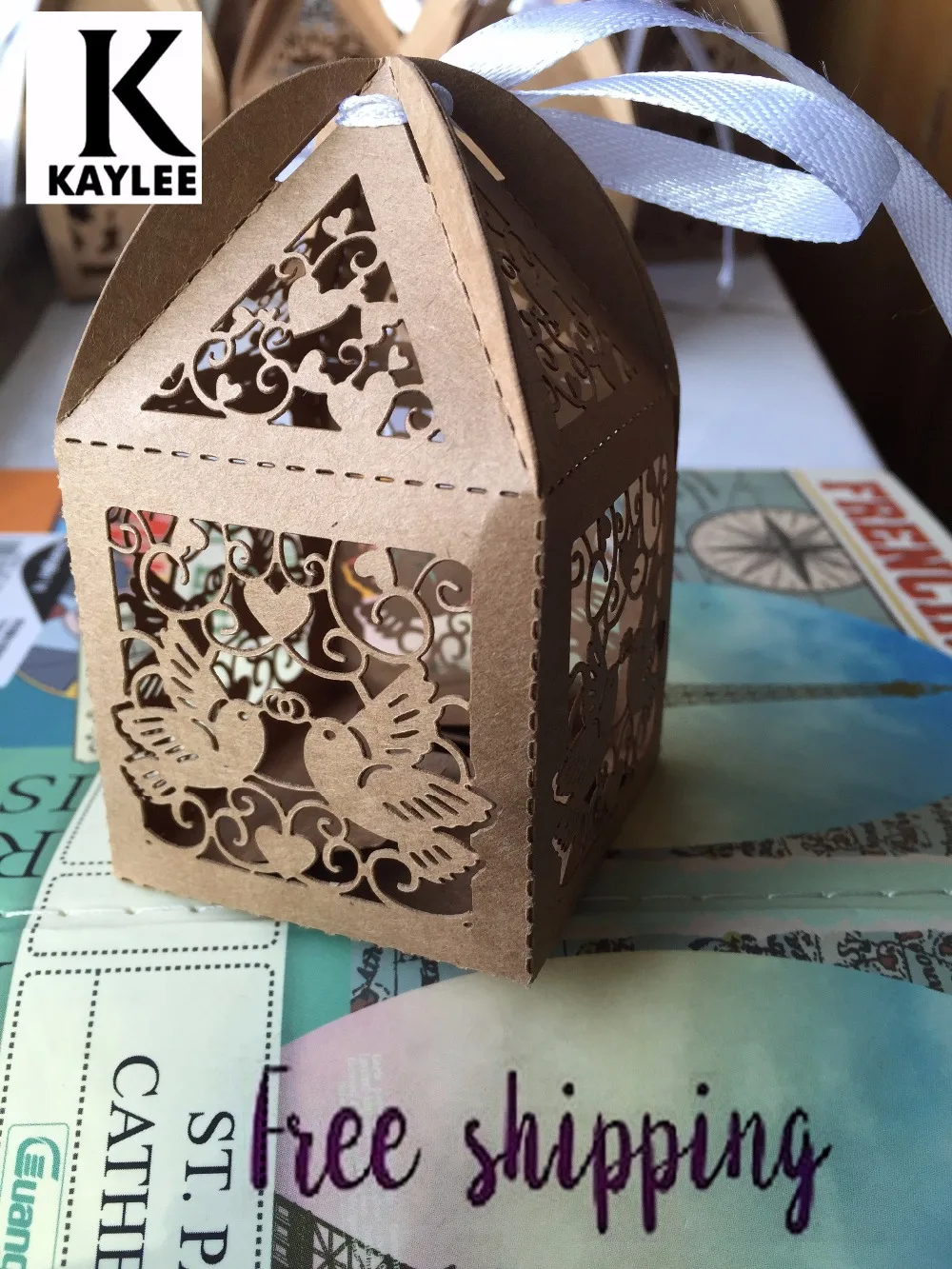 300pcs Love Bird Handmade Candy Packaging Boxes With Ribbon,kraft Paper ...