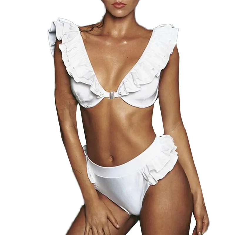 Snowshine3 Ylw Women Sandy Push Up Padded Bra Halter Bikini Set