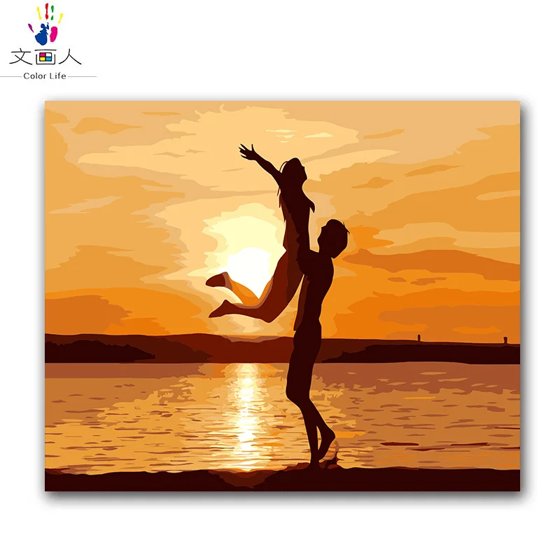 Seascape Seaside Figure Lovers Sunset Painting By Numbers Drawing ...