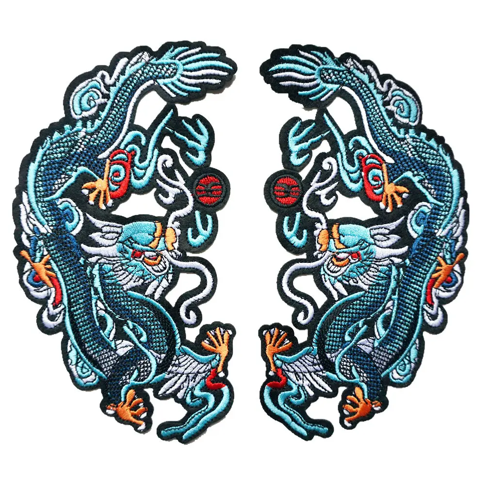 2PCS-Blue-Chinese-Dragon-Totem-Embroidered-Patches-Sew-Iron-On-Badges ...