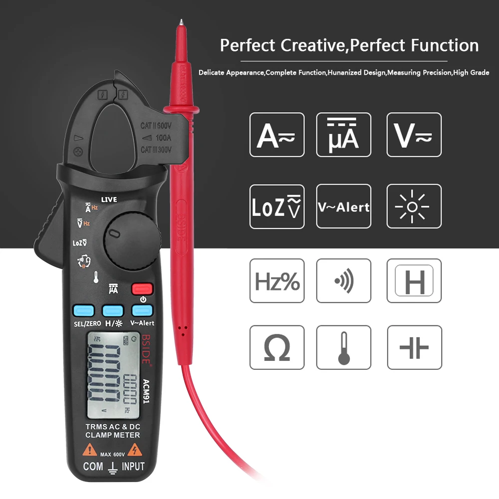 ACM91 Digital Clamp Meter Professional LCD Multimeter AC/DC Voltmeter ...
